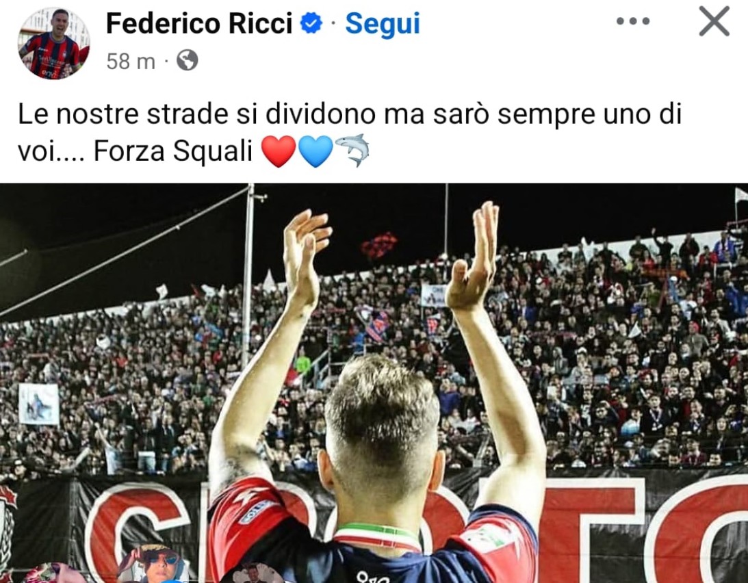 Il Crotone saluta l’esterno Ricci che va al Sorrento