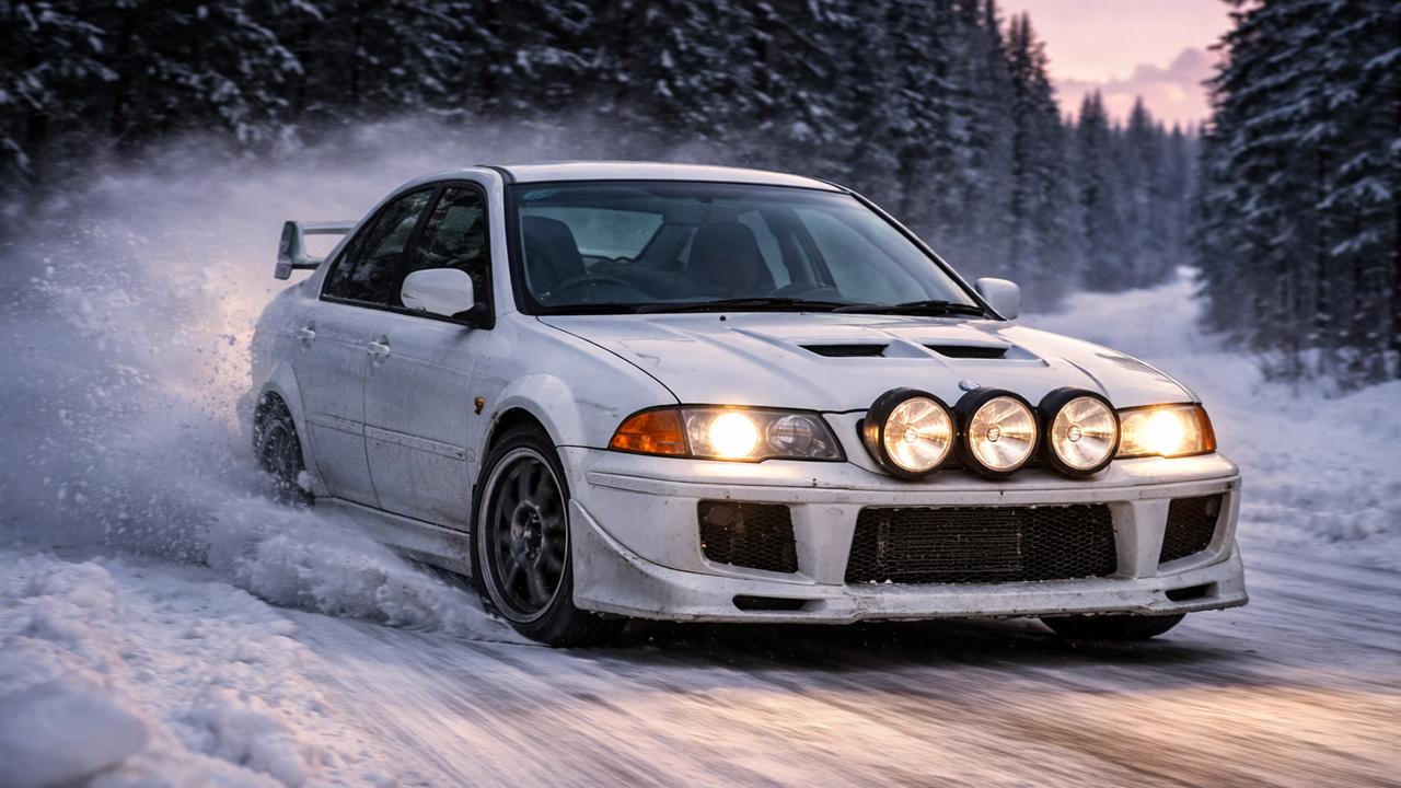 Mitsubishi Evo final snow drive