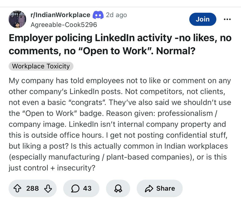 Indian manufacturing company bans staff from liking LinkedIn posts or ...