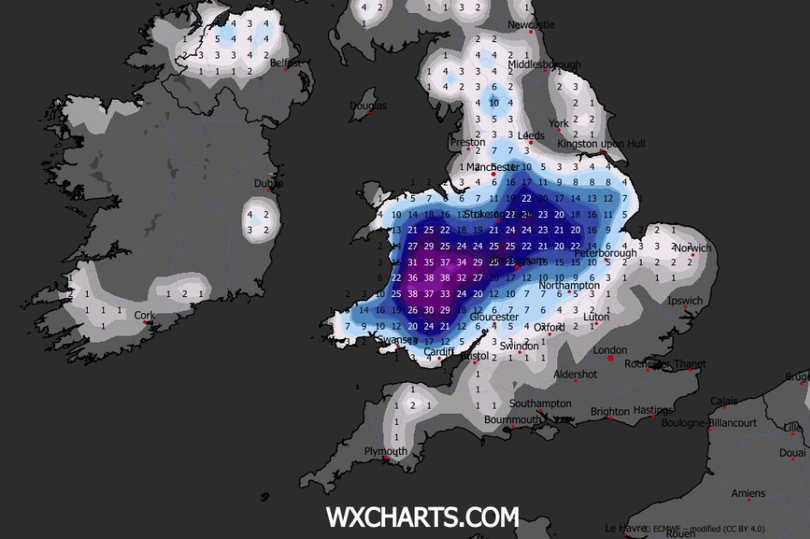 Weather map shows 10 inches of snow to hit Coventry as Storm Goretti ...