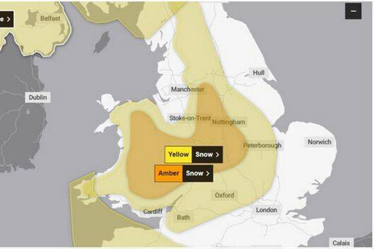 Met Office names 95 areas of UK facing snow in next 24 hours including ...