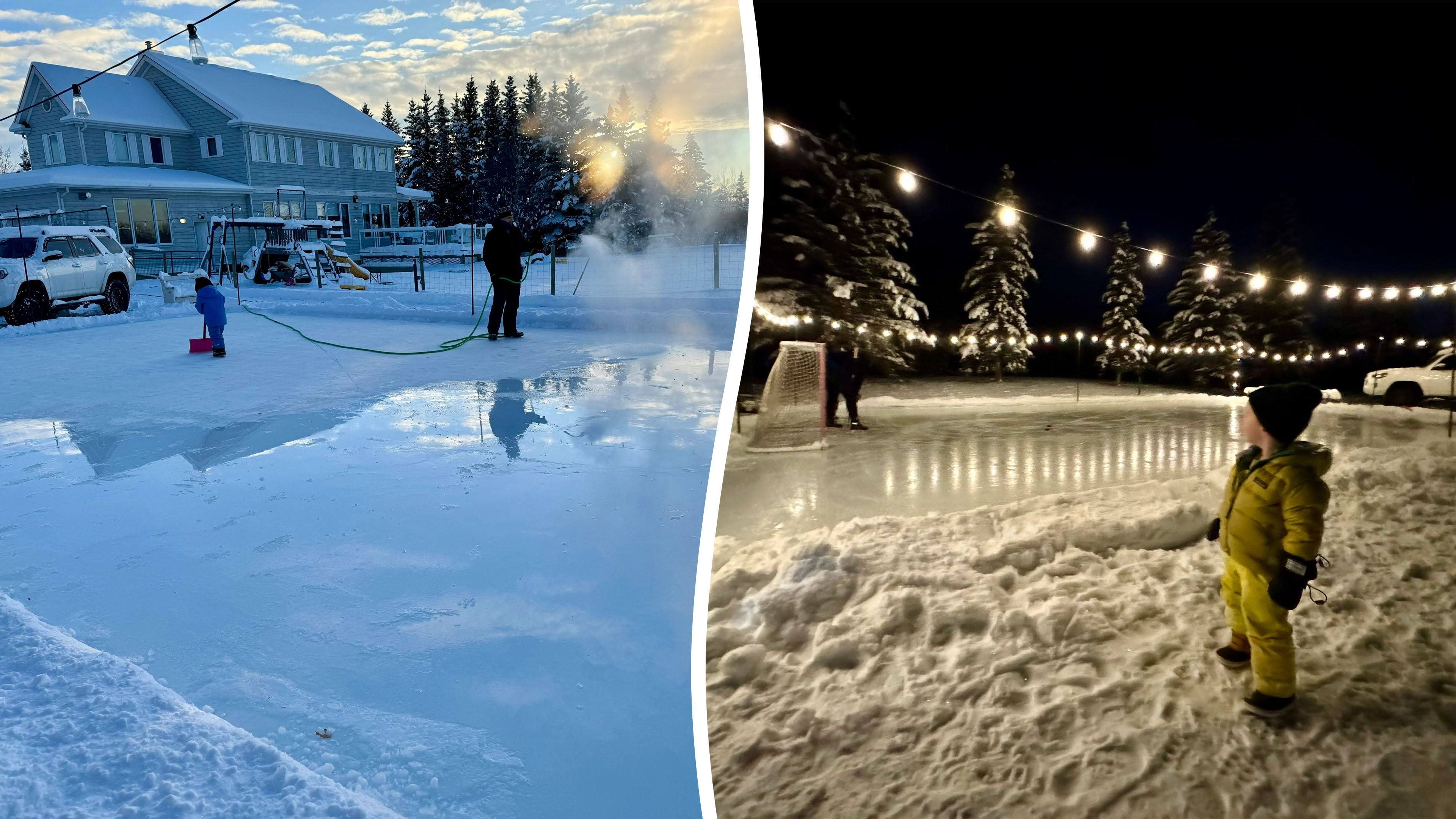 Une famille transforme son jardin en patinoire