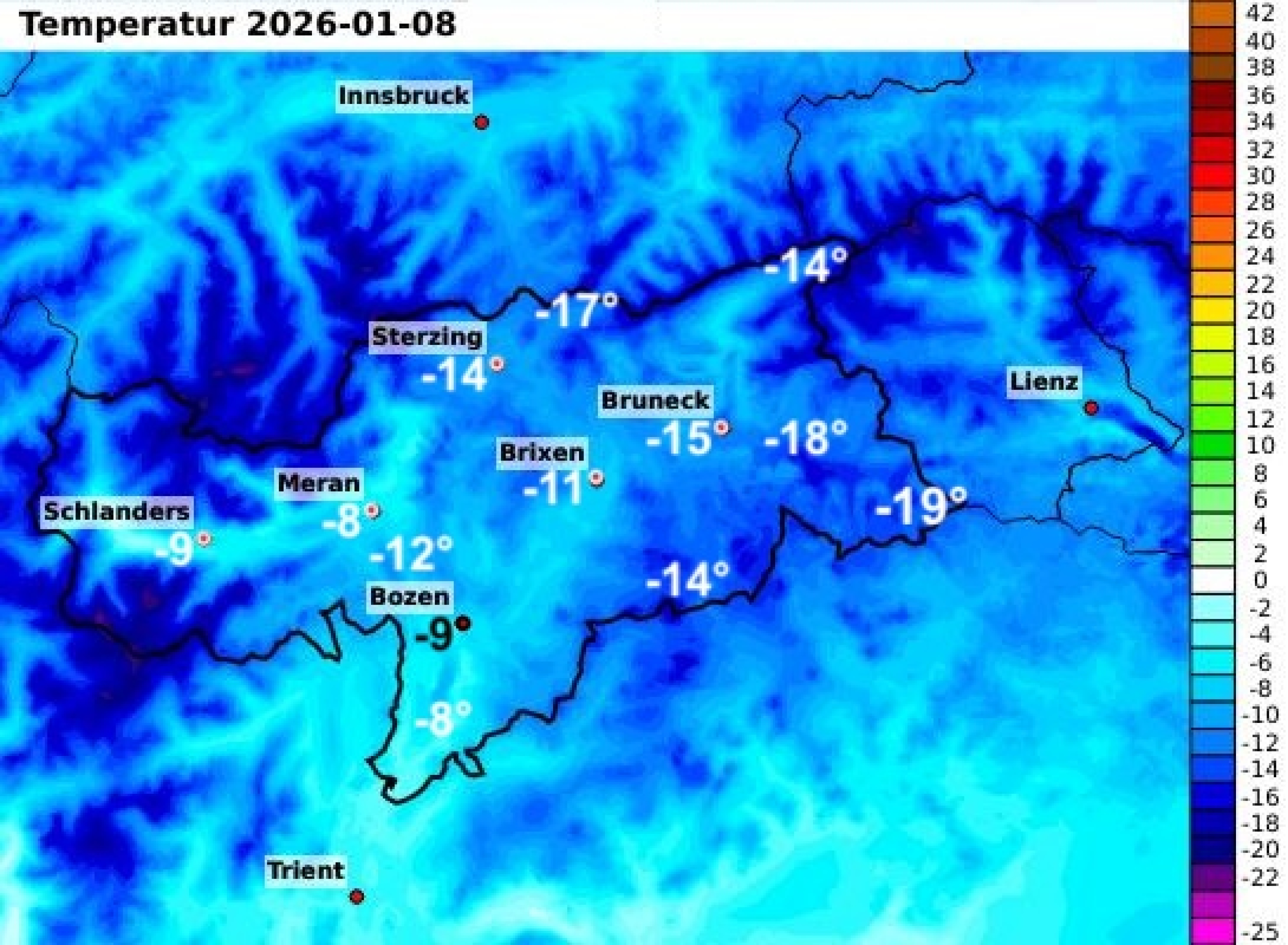 Freddo in Alto Adige, -19 gradi a Sesto e -8 a Bolzano