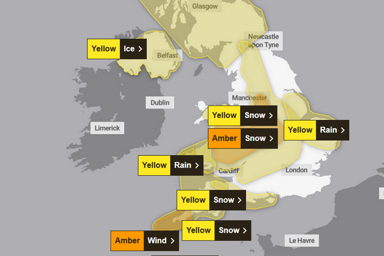 Met Office names 94 areas set for up to 8 inches of snow in next 24 ...
