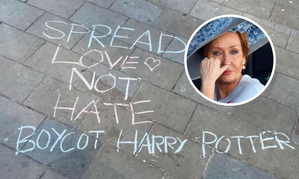Activists call out JK Rowling with chalk messages outside Harry Potter ...