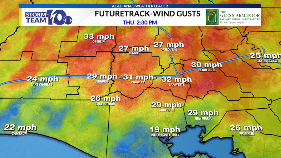 Warm and very breezy today with isolated rain, low severe risk tomorrow