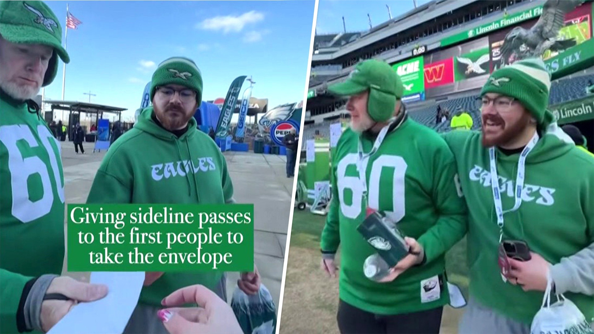 Eagles surprise father-son superfan duo with sideline passes