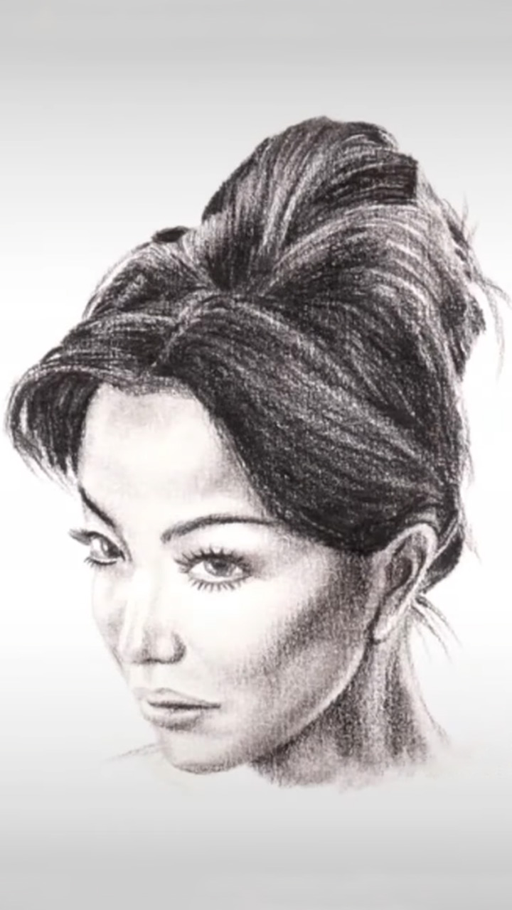 Beautiful woman portrait drawing with detailed facial features