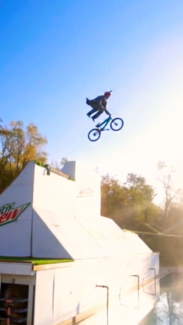 Riding a bike straight into a pool