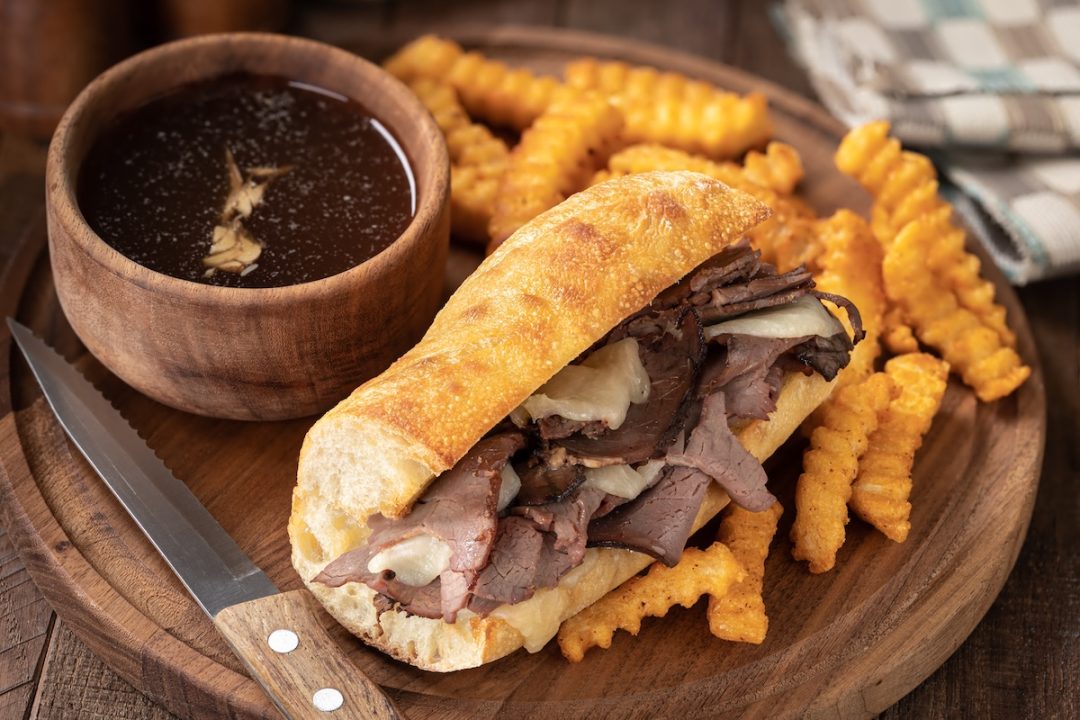 5 chain French dip sandwiches loaded with shaved beef