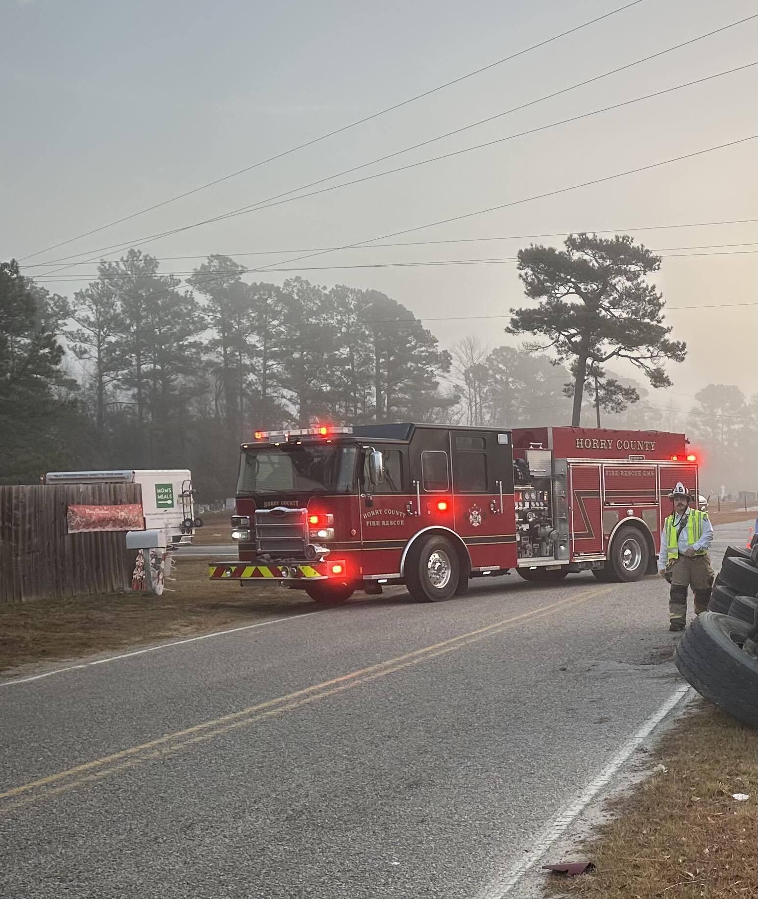 1 hurt after dump truck flips in Horry County