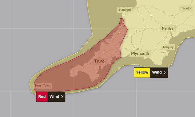 Met Office issues rare 'red' warning for 100mph winds in Cornwall for ...