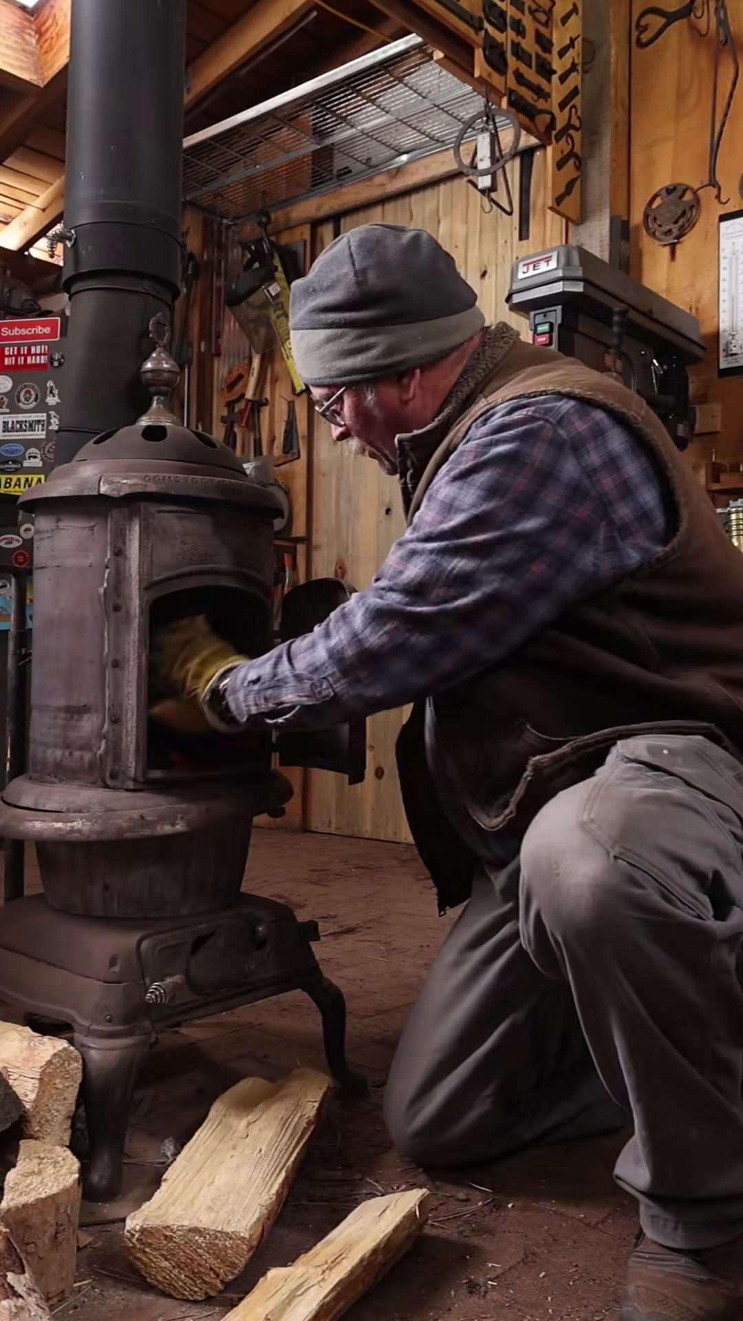 Heating a blacksmith shop in winter