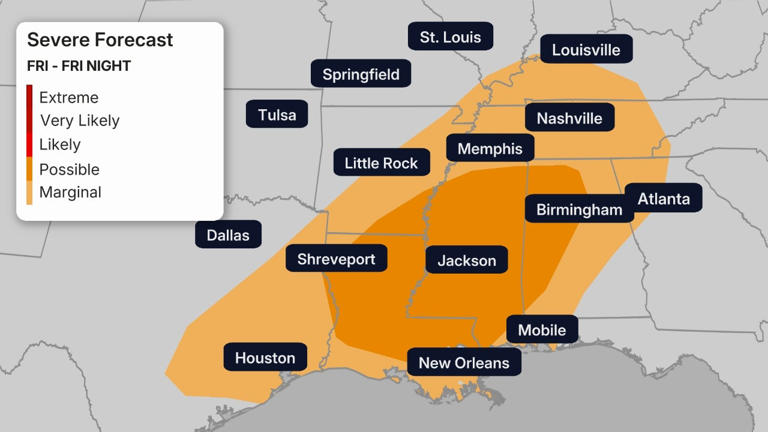 Severe weather threat in South as wind, snow target parts of Plains ...