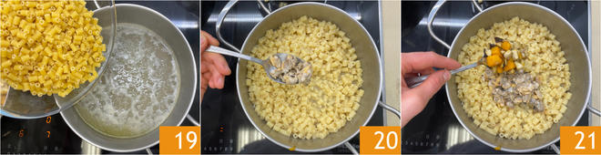 Pasta con vongole, zucca e funghi