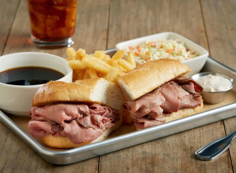 5 chain French dip sandwiches loaded with shaved beef