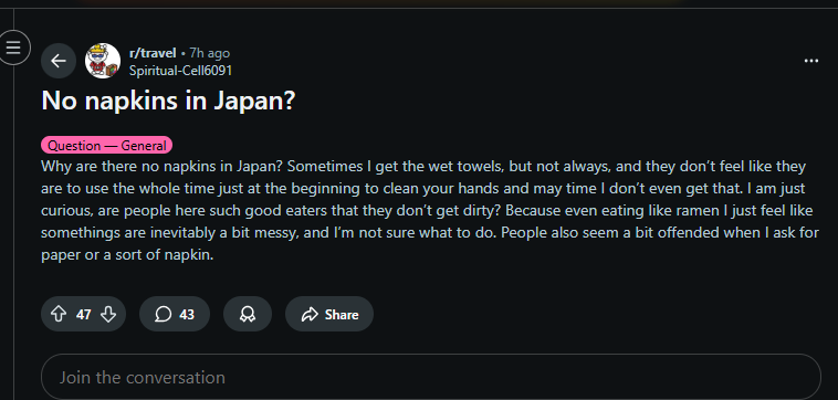 No napkins in Japan? A reddit question that sparked a cultural reality ...