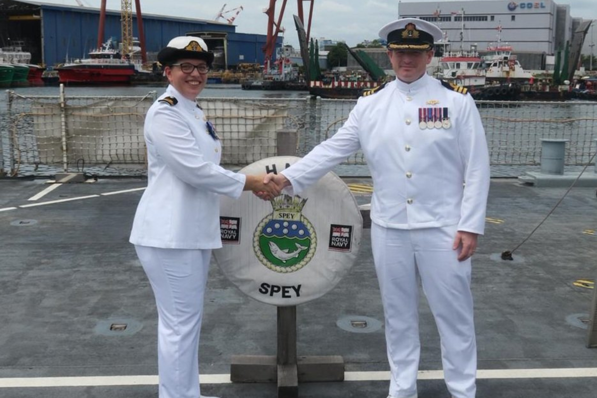 New commanding officer takes charge of Royal Navy ship HMS Spey in ...