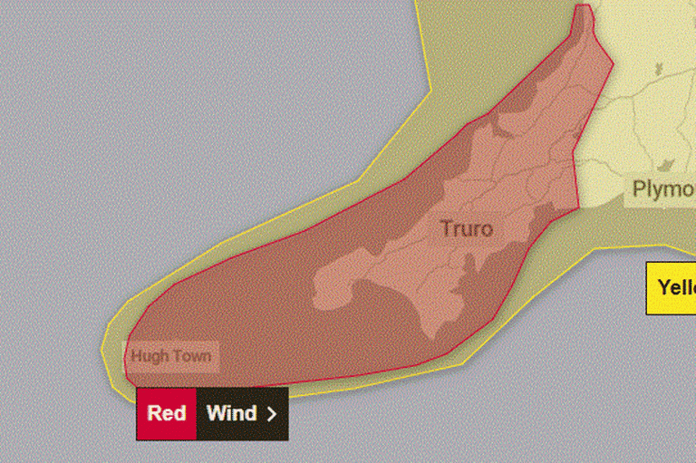 Map shows 'red zone' locations as rare red weather warning issued