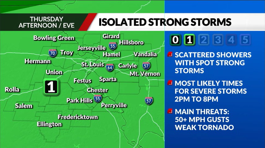 Pockets of severe weather possible near St. Louis Thursday