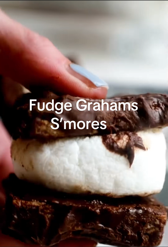 Homemade s’mores with fudge graham sandwiches and melted marshmallow