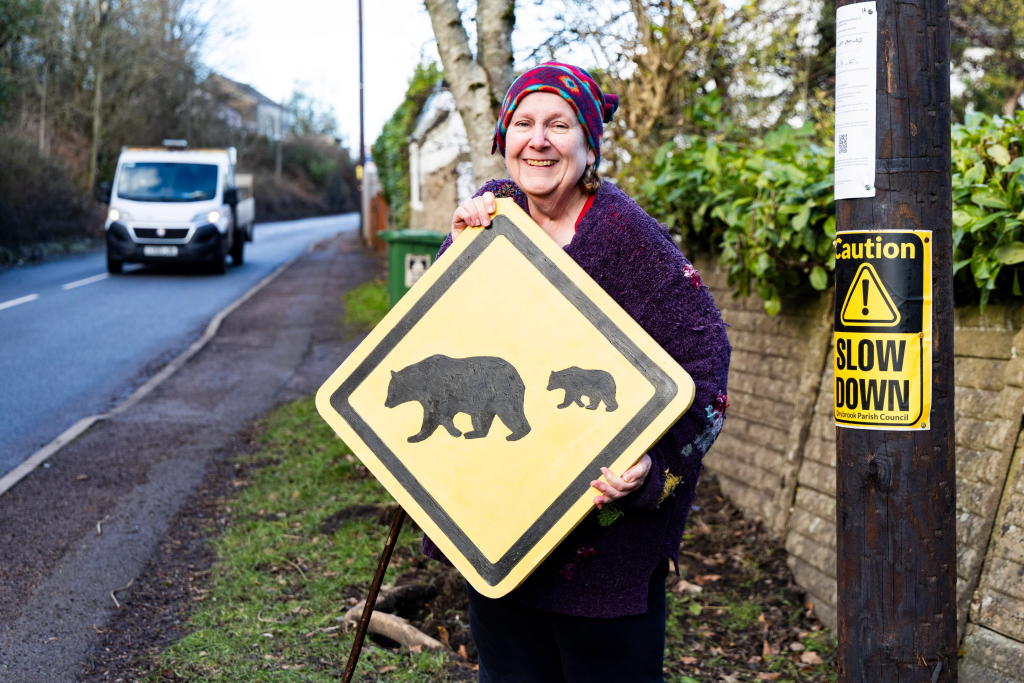 Woman installs 'bear warning' signs to stop drivers from crashing into home