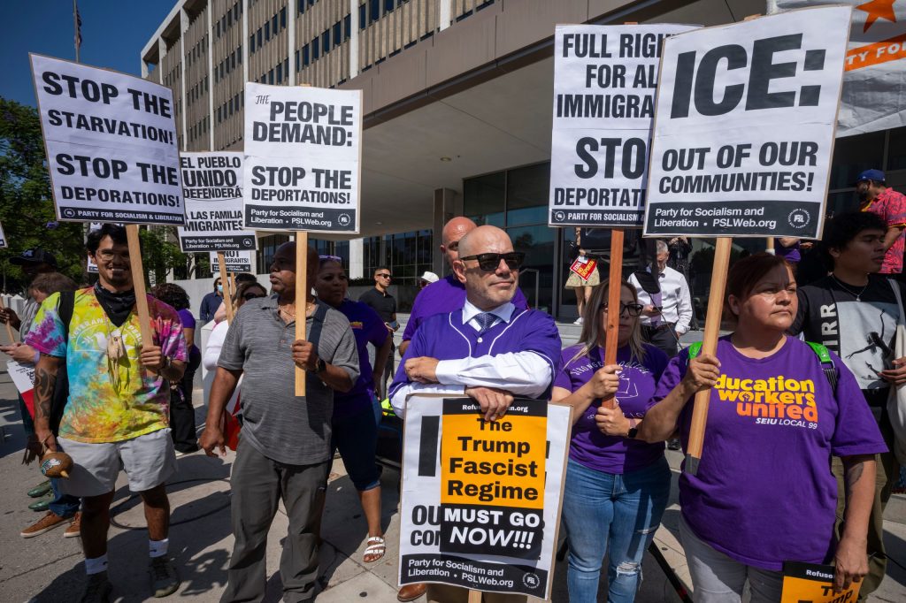 Dozens gather outside DTLA federal building protesting ICE violence