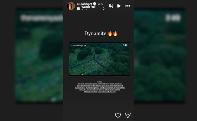 Alia Bhatt reacts to Yash's toxic teaser, calls it "dynamite"