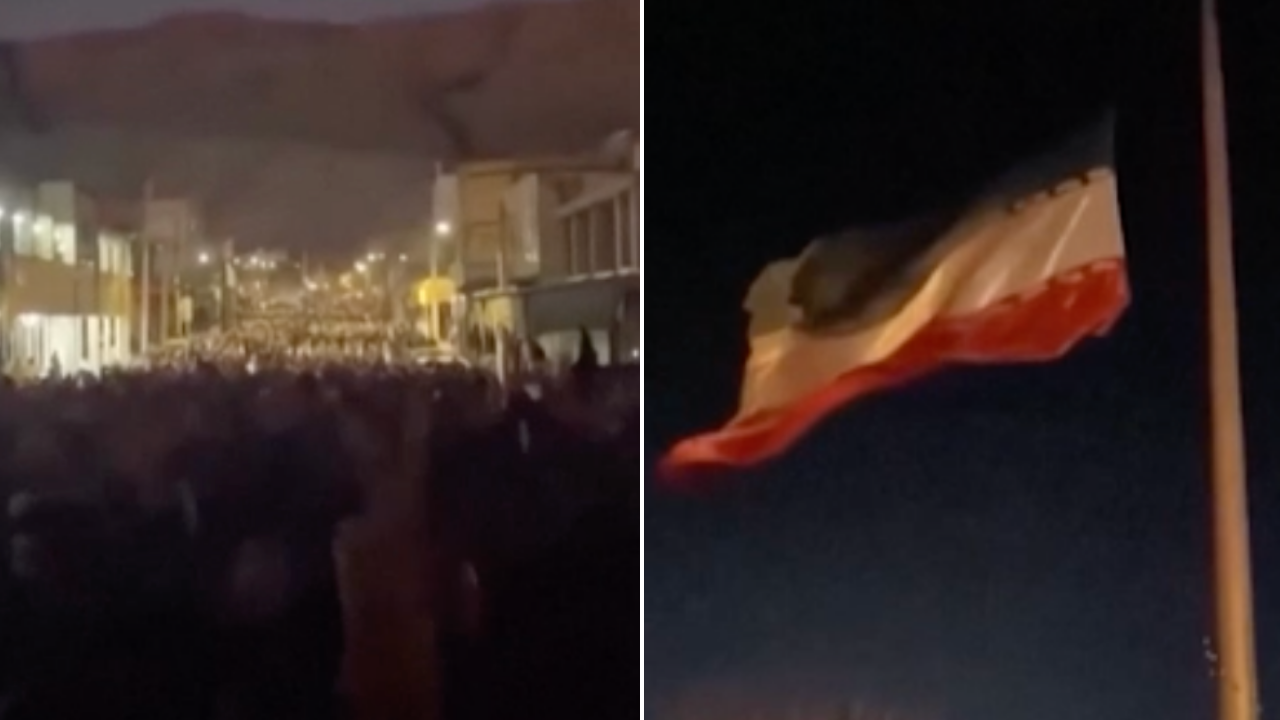 Watch: Furious Iran protesters tear Islamic Republic flag down as ...
