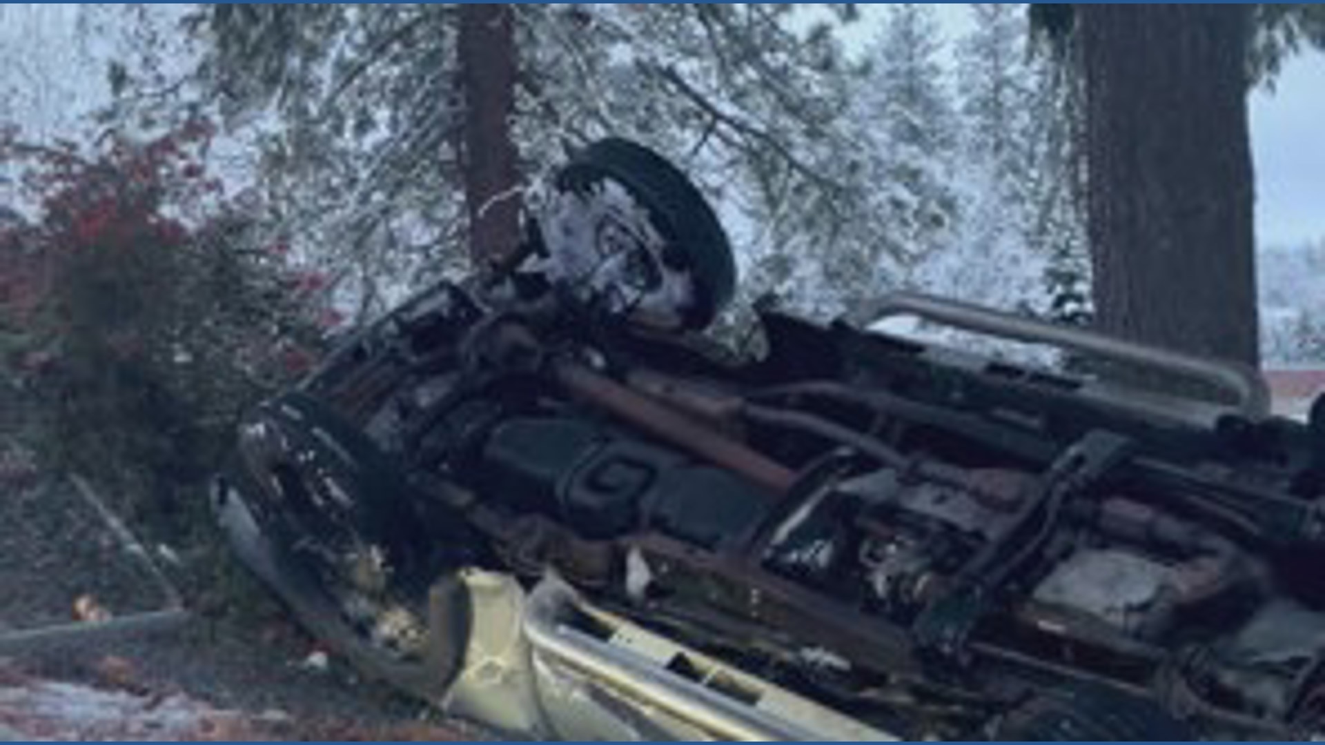 Crews respond to winter rollover crash in Spokane County