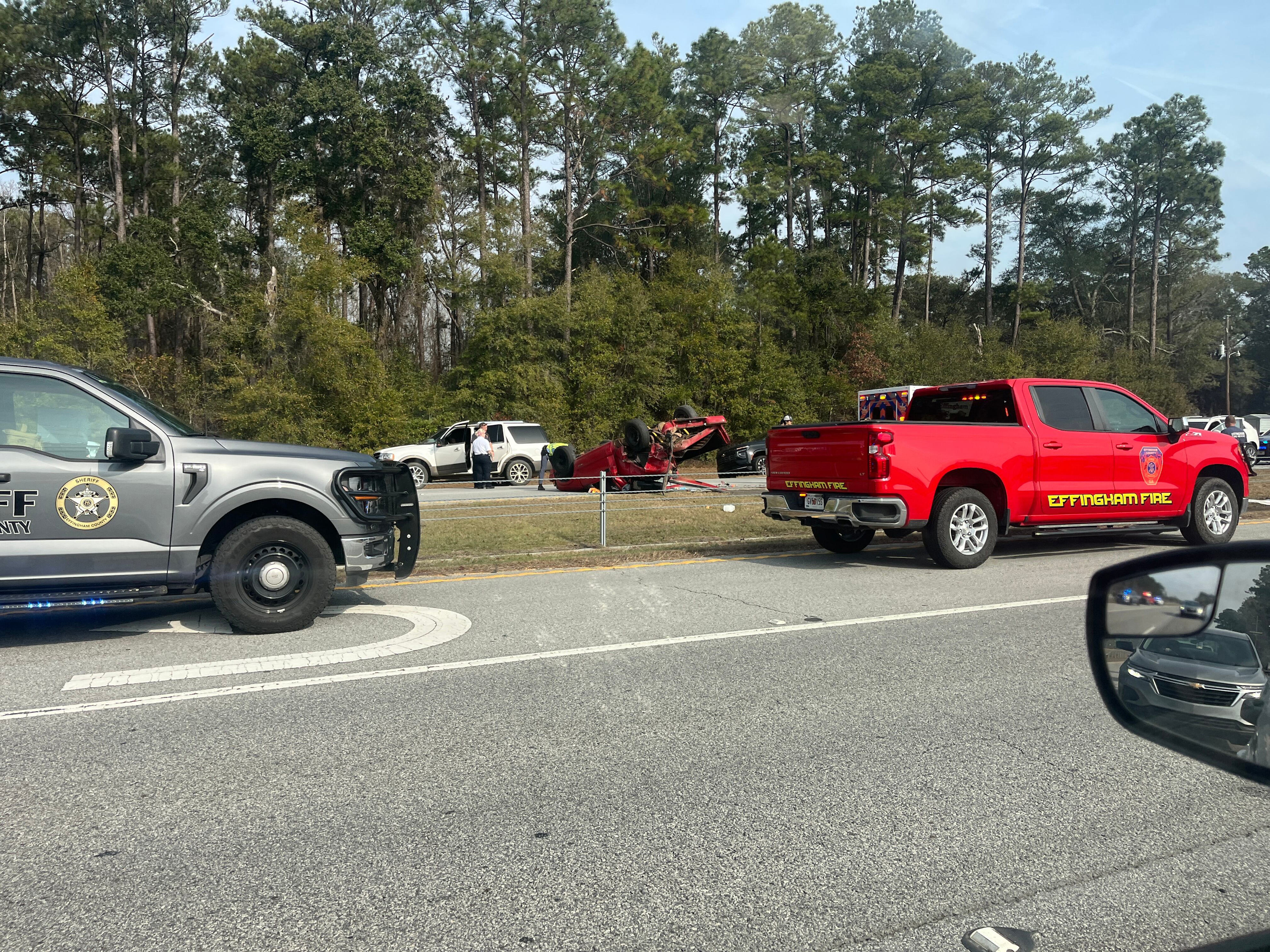 Highway 21 reopens following crash with overturned vehicle in front of ...