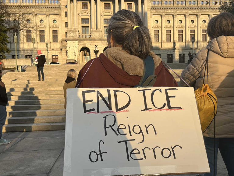 Palestine group holds 'emergency' protest against ICE at Capitol steps ...