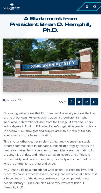 University condemns ICE’s murder of alumna Renée Good