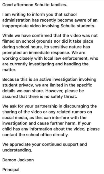 Schulte families alerted Jan. 7 after 'inappropriate' student video ...