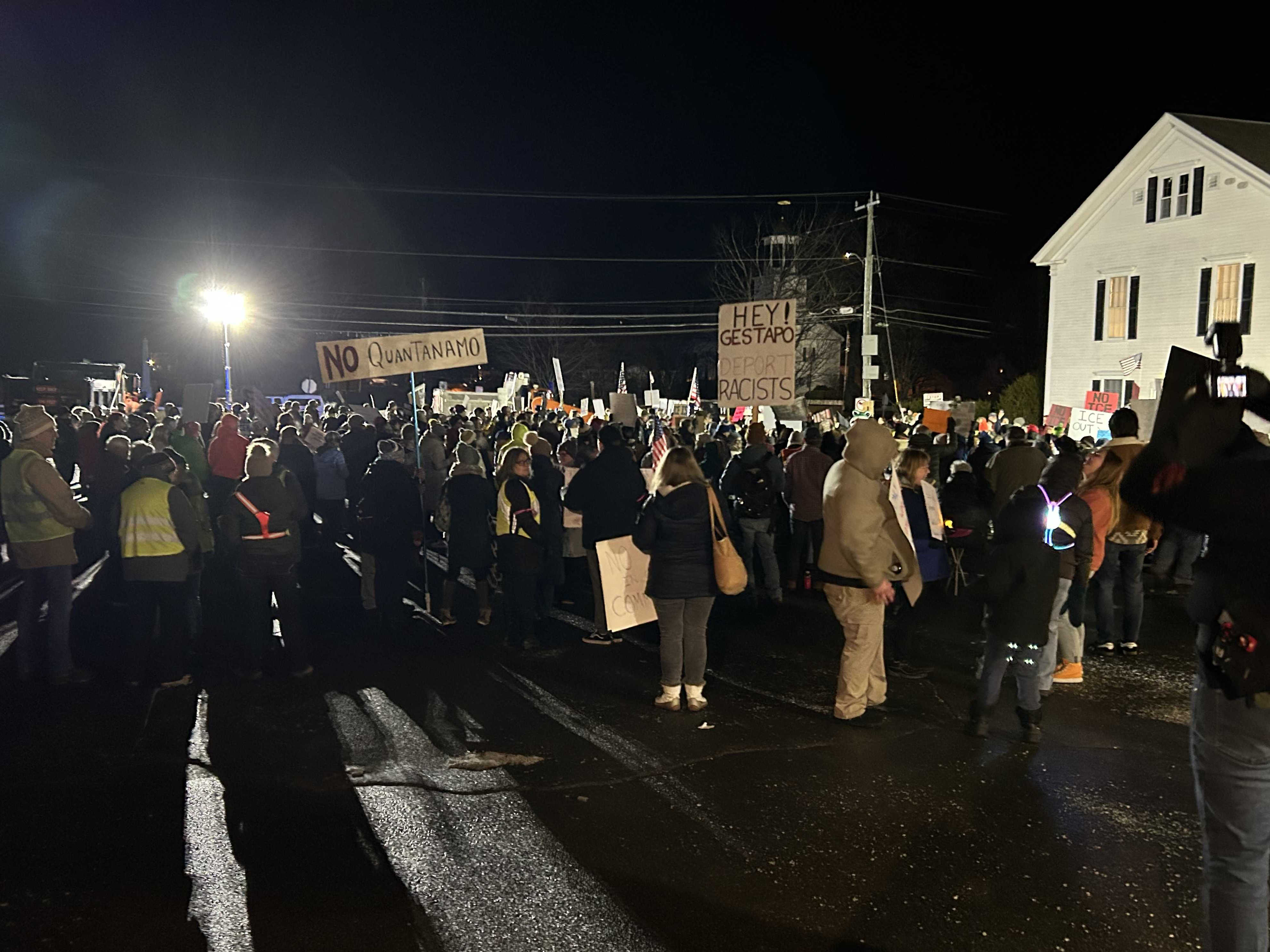 Hundreds gather outside, inside Merrimack town meeting to voice concerns about rumored ICE facility