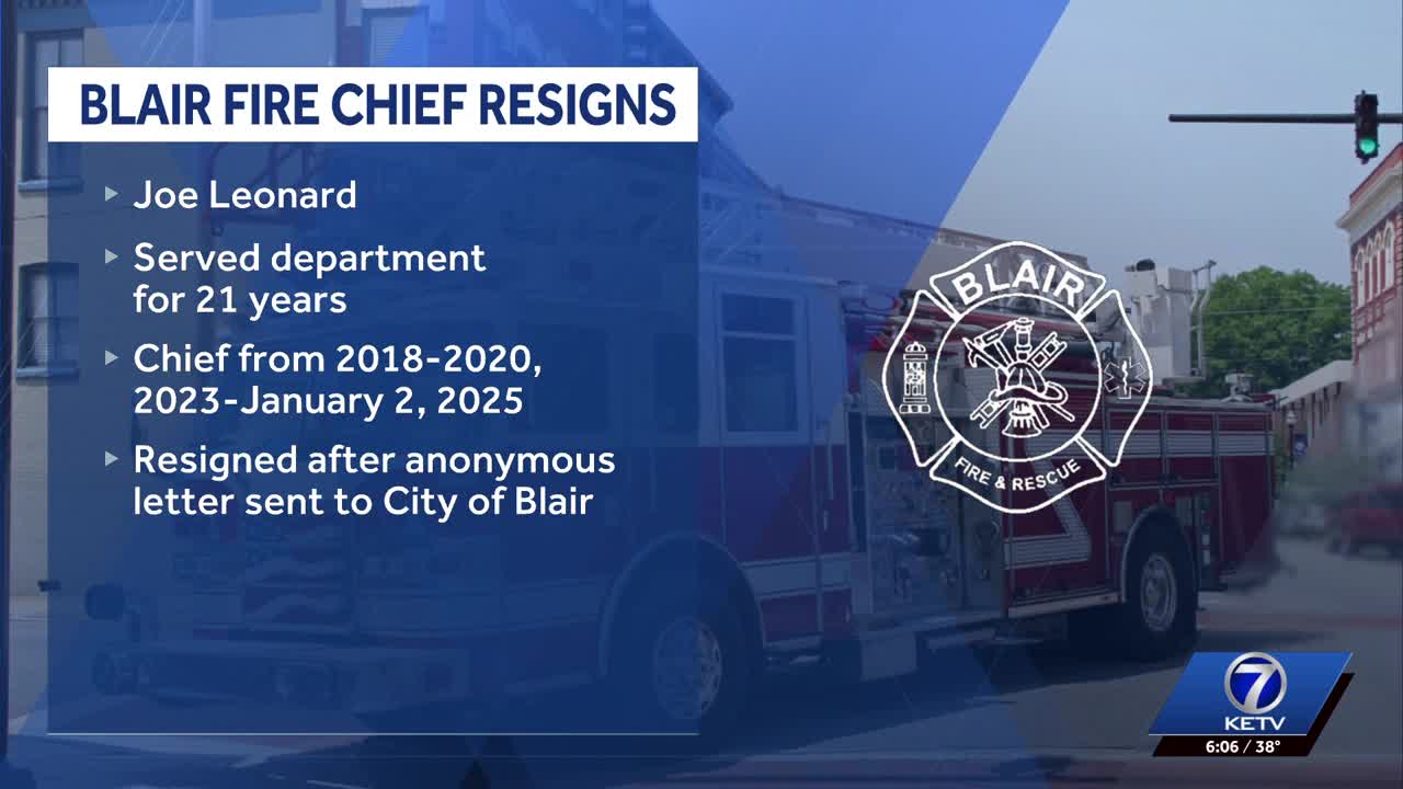 Blair's fire chief resigns after a letter is sent to the city