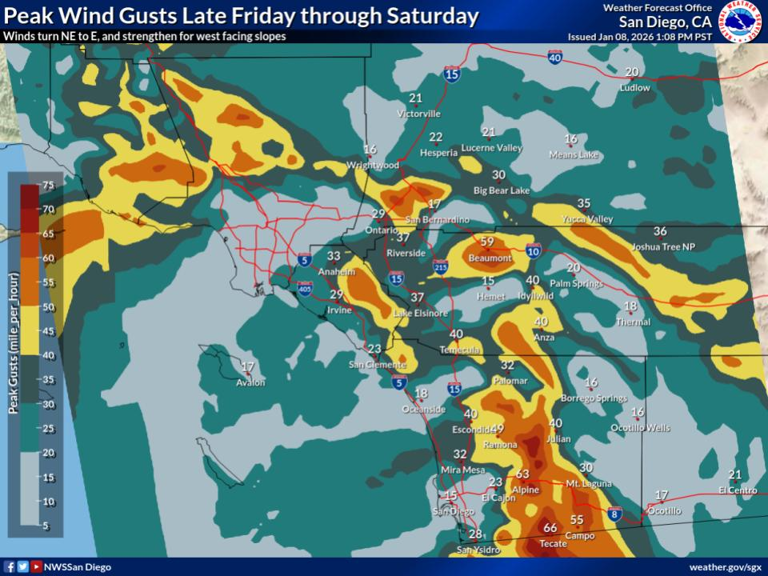 Wind to continue battering SoCal as Santa Ana event picks up