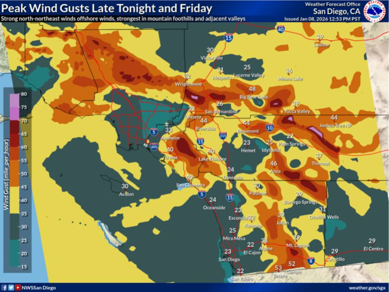 Wind to continue battering SoCal as Santa Ana event picks up
