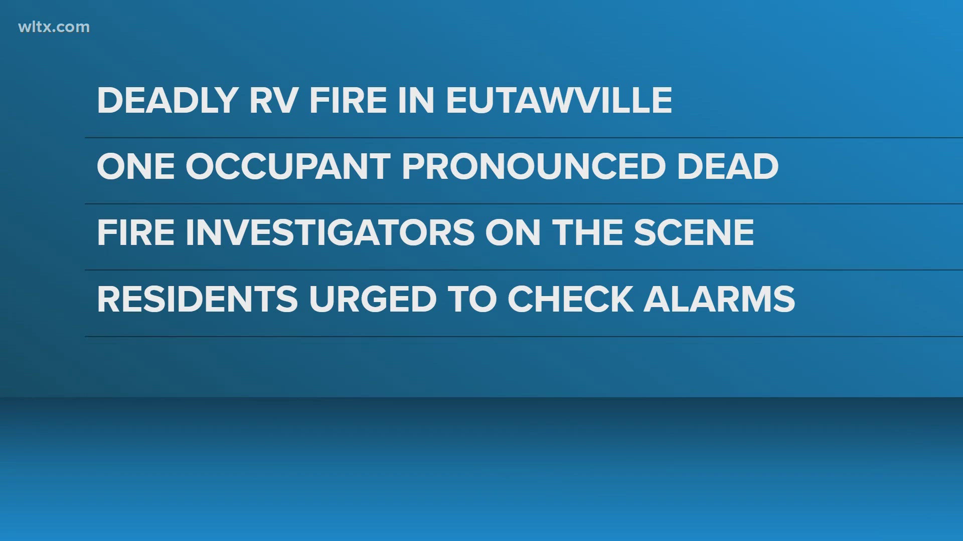 One person dead after RV fire in Orangeburg County