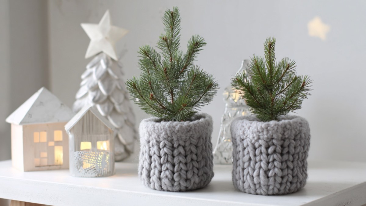 Jetzt wird’s kuschelig: Winterliche Übertöpfe aus XXL-Wolle stricken