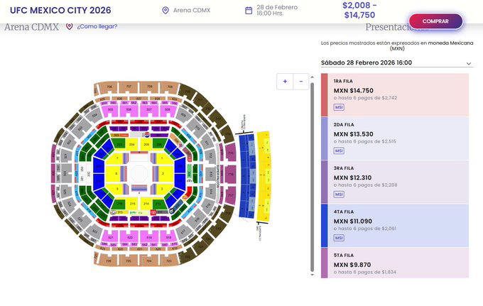 ¡En más de 14 mil pesos! Inicia preventa de boletos para UFC México 2026