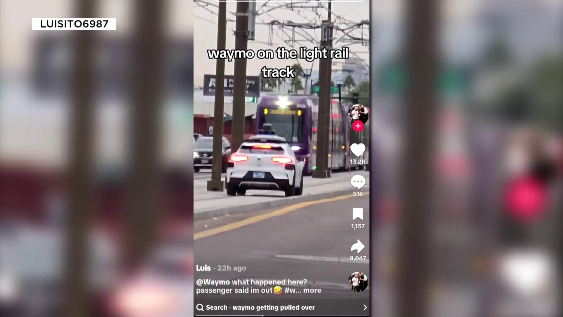 Waymo passenger flees after car drives on Phoenix light rail tracks