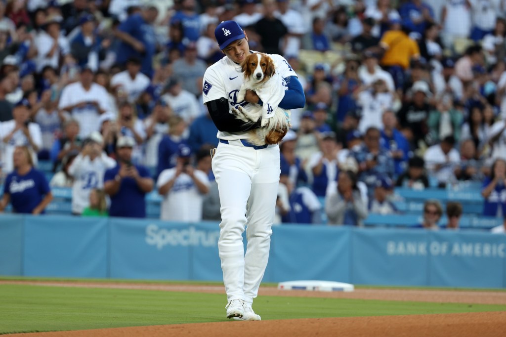 Shohei Ohtani and Decoy make an appearance at Dodger Stadium