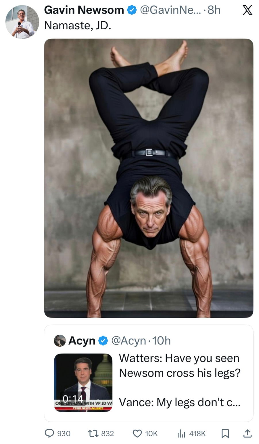 JD Vance trolls Gavin Newsom for crossing his legs… then old photos ...
