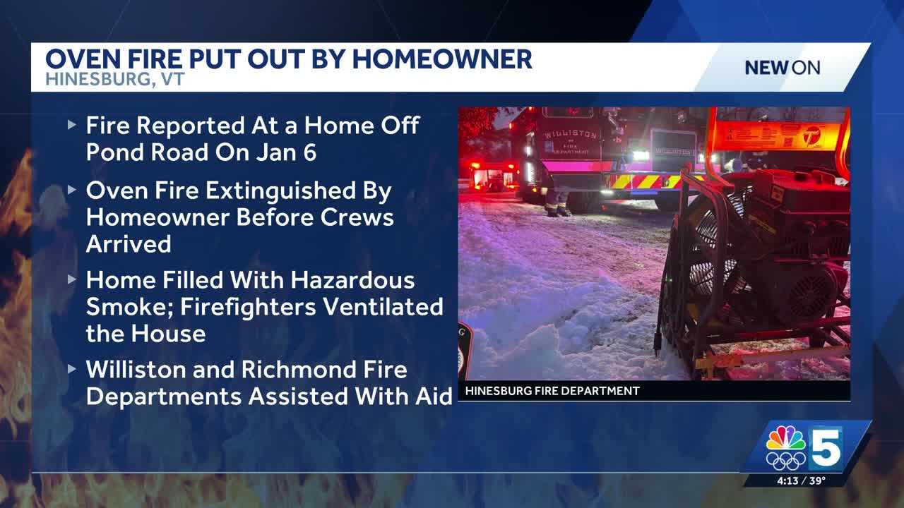 Quick action by homeowners prevents serious kitchen fire in Hinesburg
