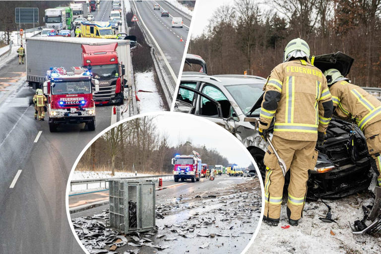 Vollsperrung nach heftigem Unfall auf A4: LKW und Auto in Leitplanke ...