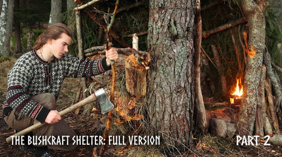 Bushcraft shelter build: Chopping wood and camp cooking part 2