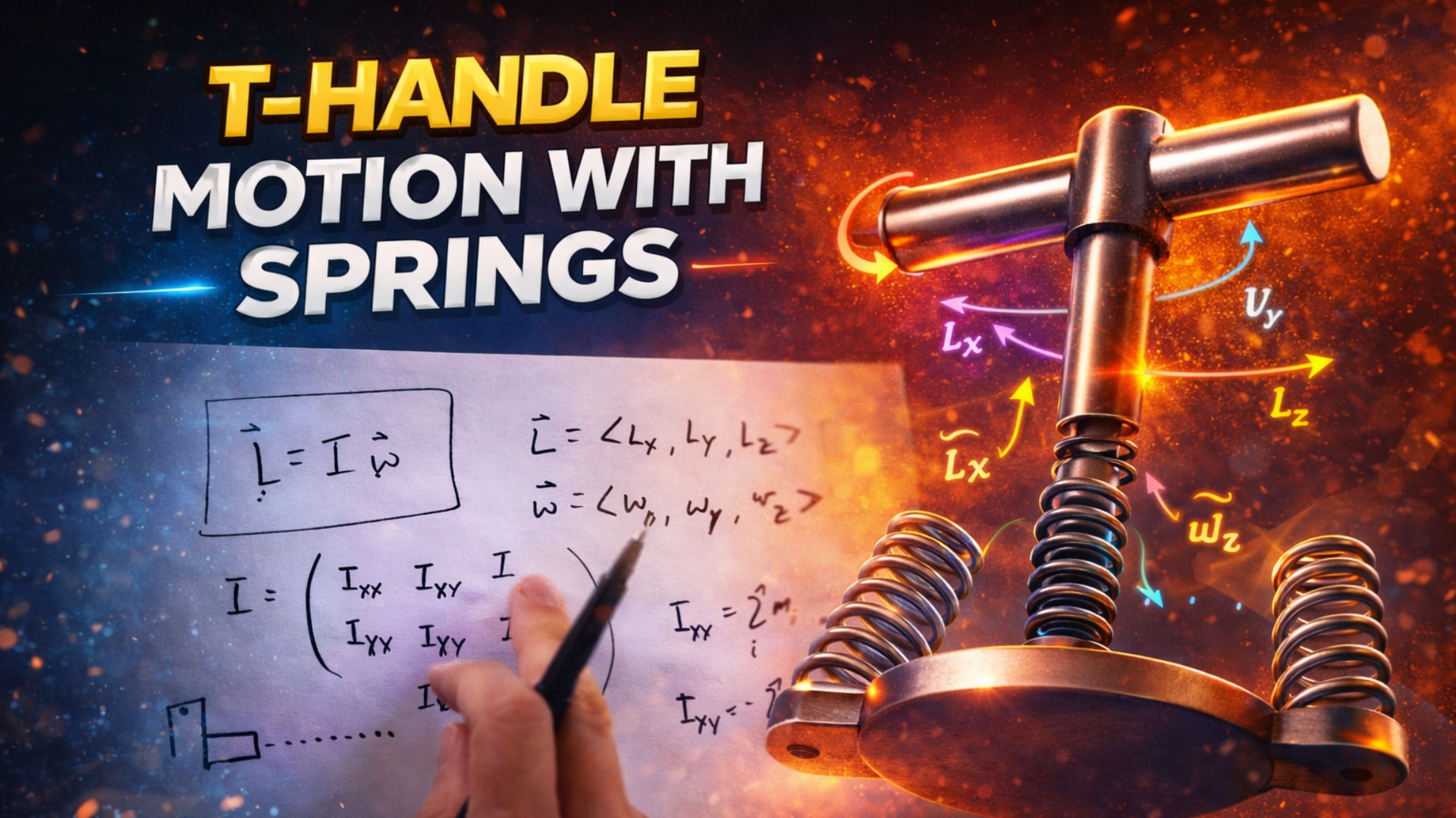 Spring-force modeling of a spinning and flipping T-handle in Python