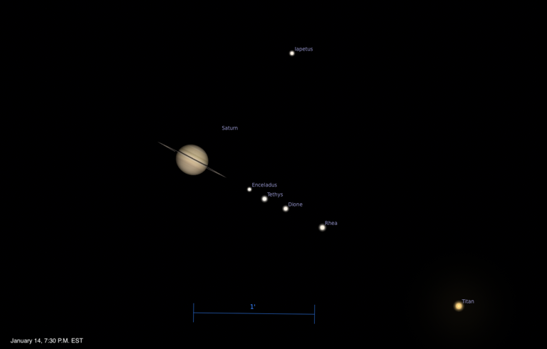 The sky today on Wednesday, January 14: Iapetus at inferior conjunction
