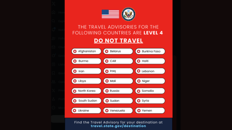 US issues highest 'Level 4 - Do not travel' warning for over 20 ...